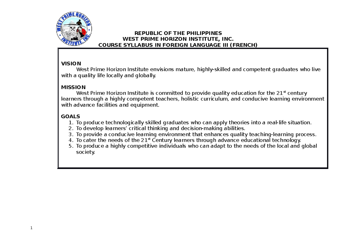Foreign-Language 3 - FOREIGN LANGUAGE SYLLABUS - REPUBLIC OF THE ...