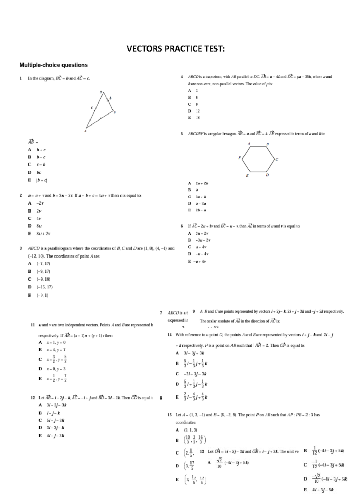 Vectors Practice Test. specialist maths 2022 - Studocu