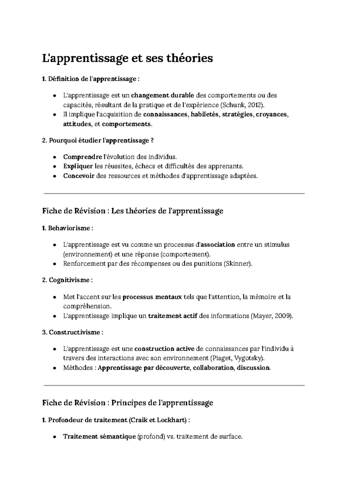 Fiches Cognitive - Notes de cours en amphi avec quelque infos ...