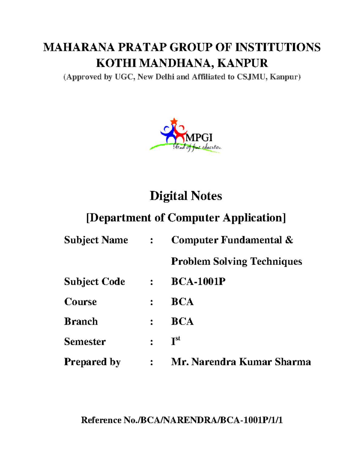 Comp Fund Practical List - MAHARANA PRATAP GROUP OF INSTITUTIONS KOTHI MANDHANA, KANPUR ...