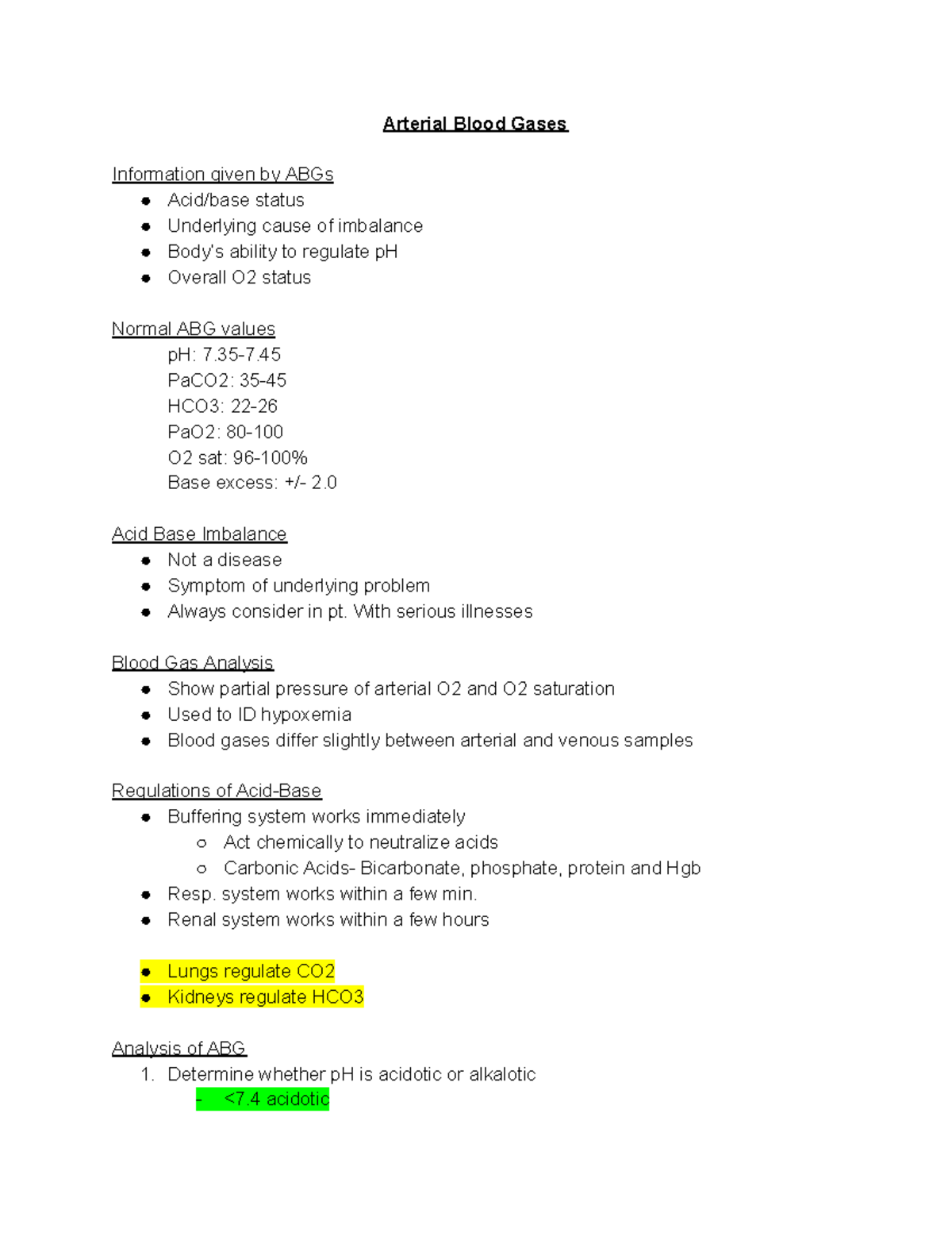 Arterial Blood Gases - class notes on ABGs and how to understand ...