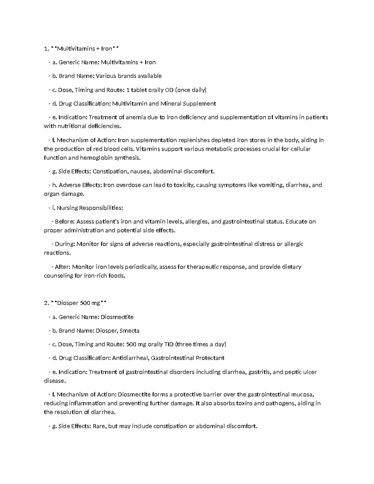 medications 101 - Multivitamins + Iron a. Generic Name: Multivitamins ...