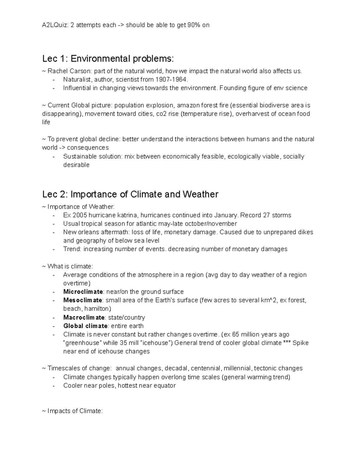 Envirsc 1CO3 - Lecture notes 1-5 - Lec 1: Environmental problems ...