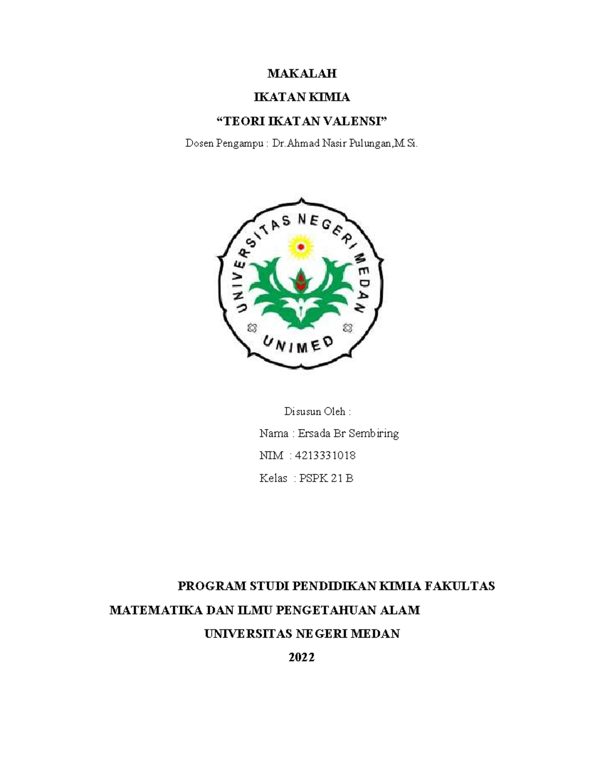 Makalah Teori Orbital Molekul Ersada Br Sembiring - MAKALAH IKATAN ...