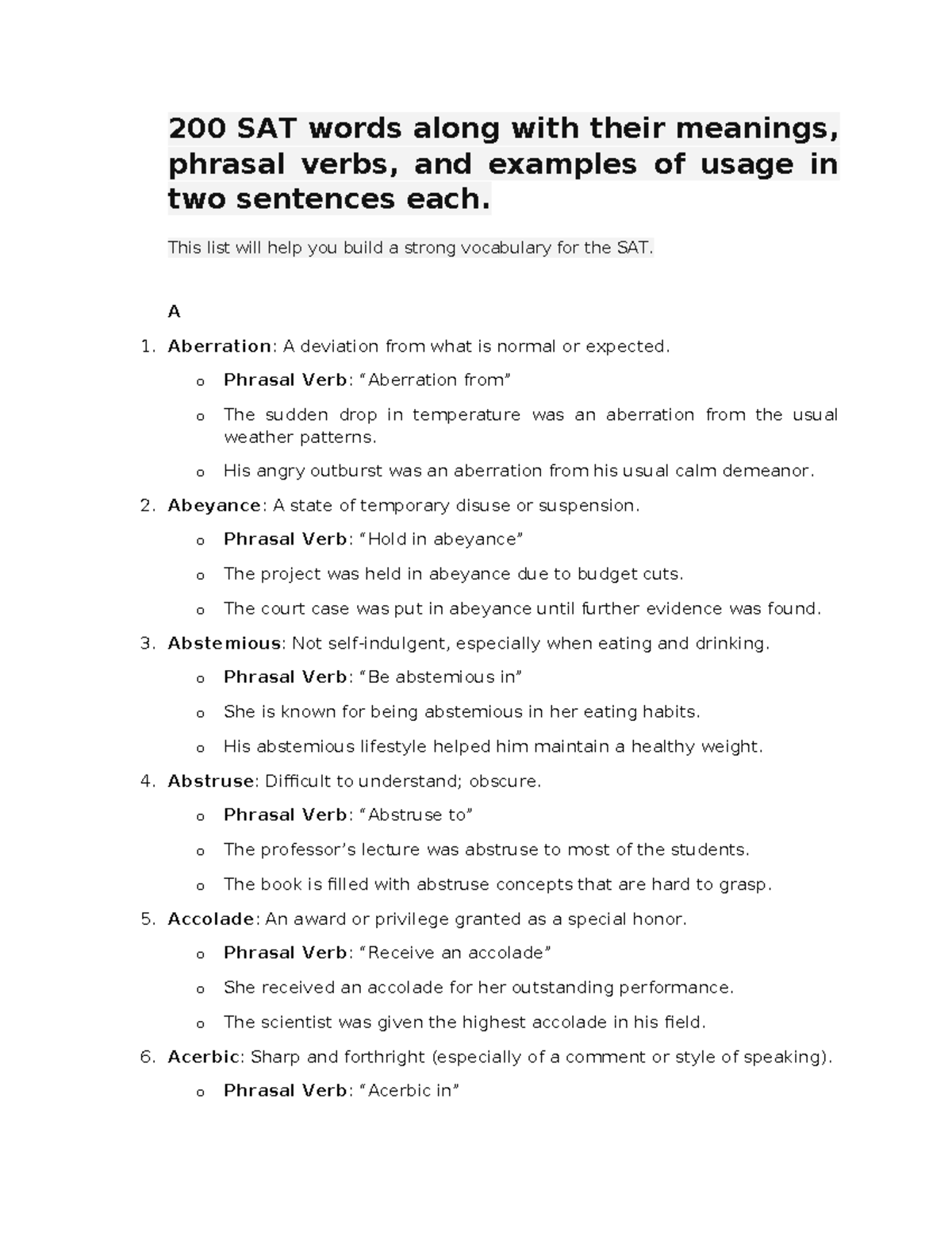 201 SAT words along with their meanings - 200 SAT words along with ...
