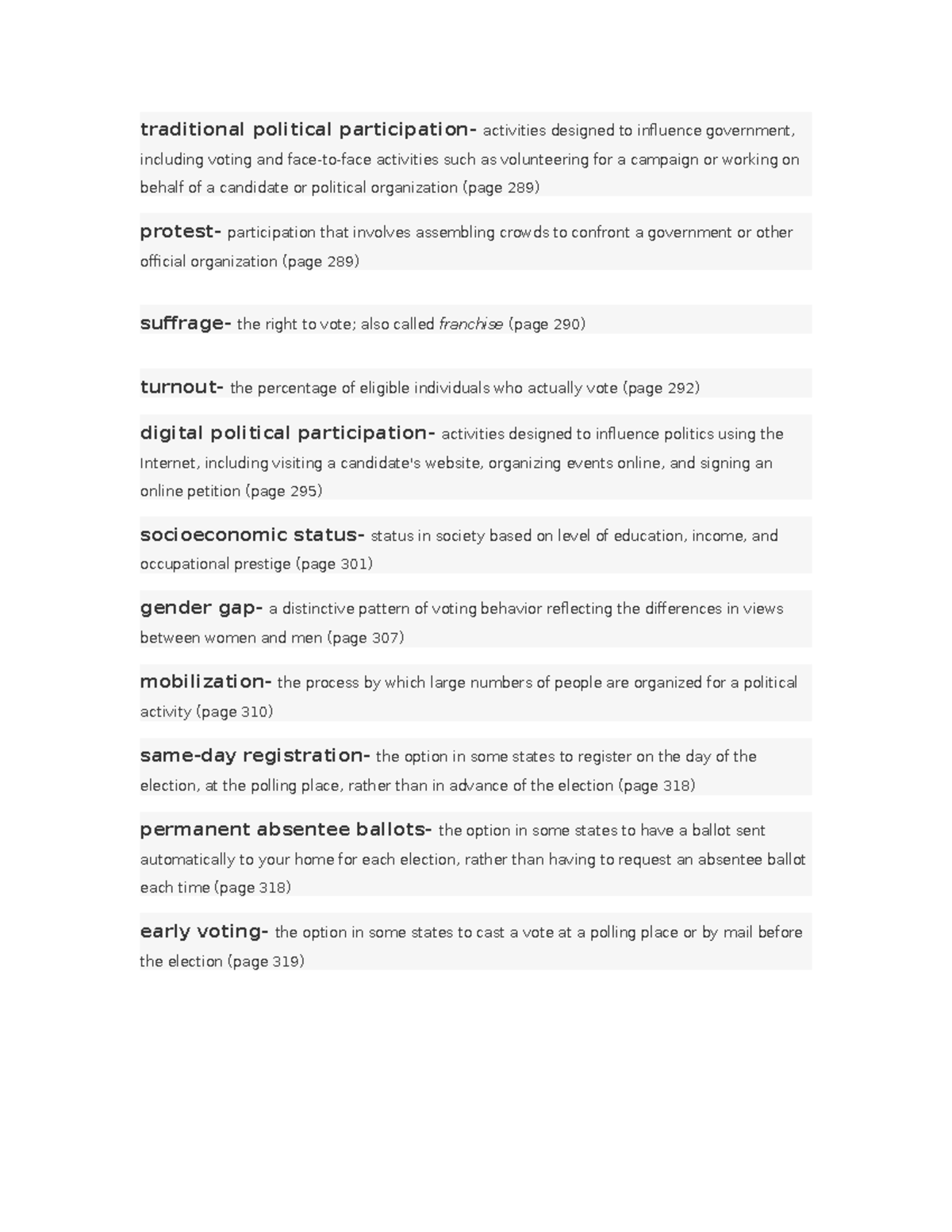 Chap 8 vocab - traditional political participation- activities designed ...