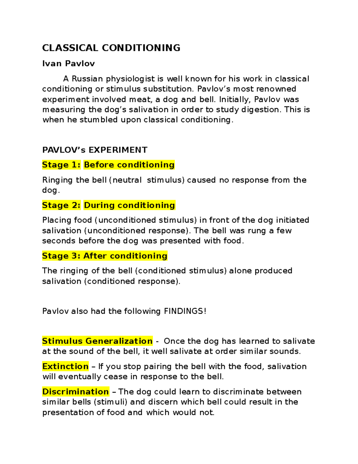 Facilitating Teacher Centerd Learners - Classical Conditioning ...