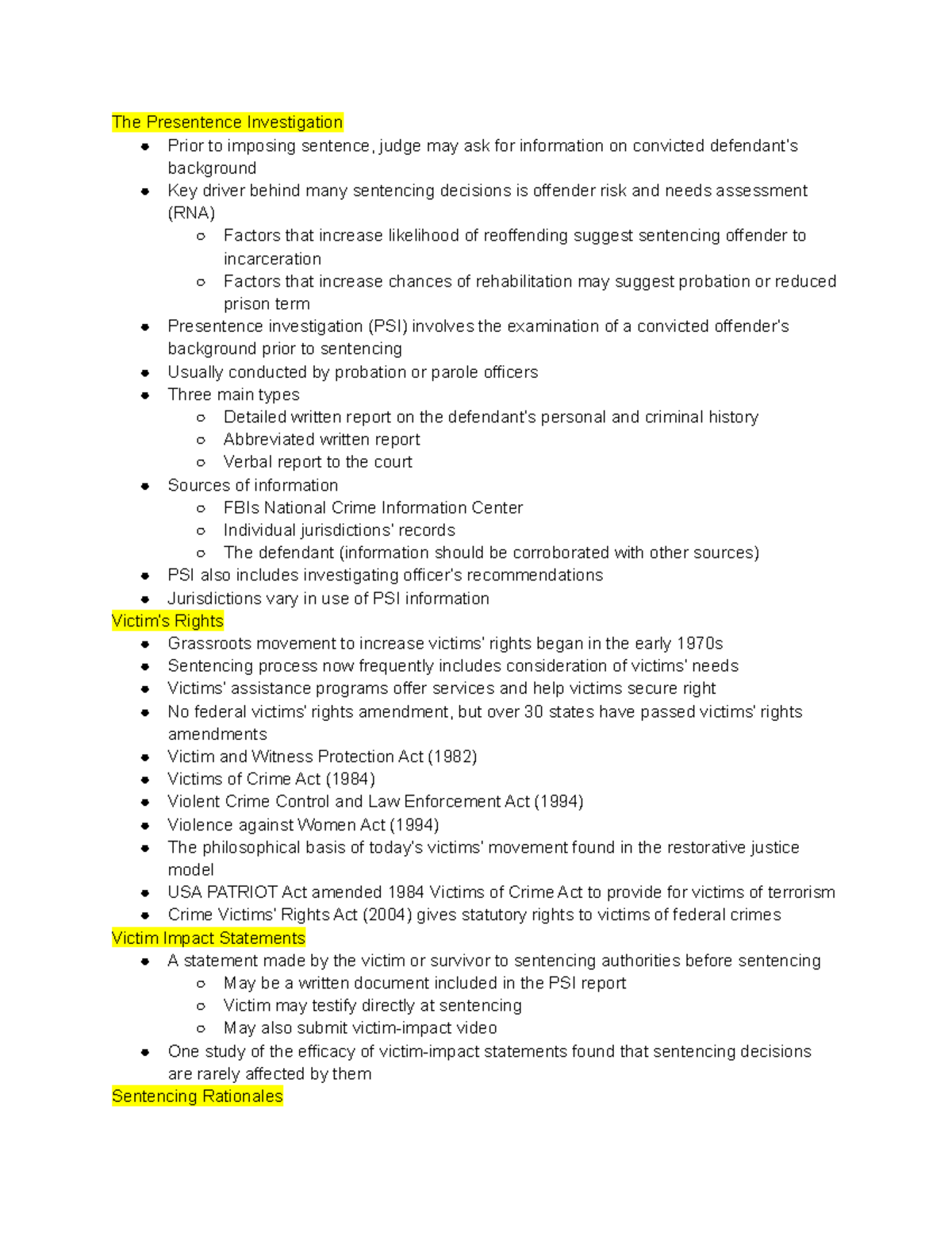 Crim ch 9 lec notes pt 5 - The Presentence Investigation Prior to ...