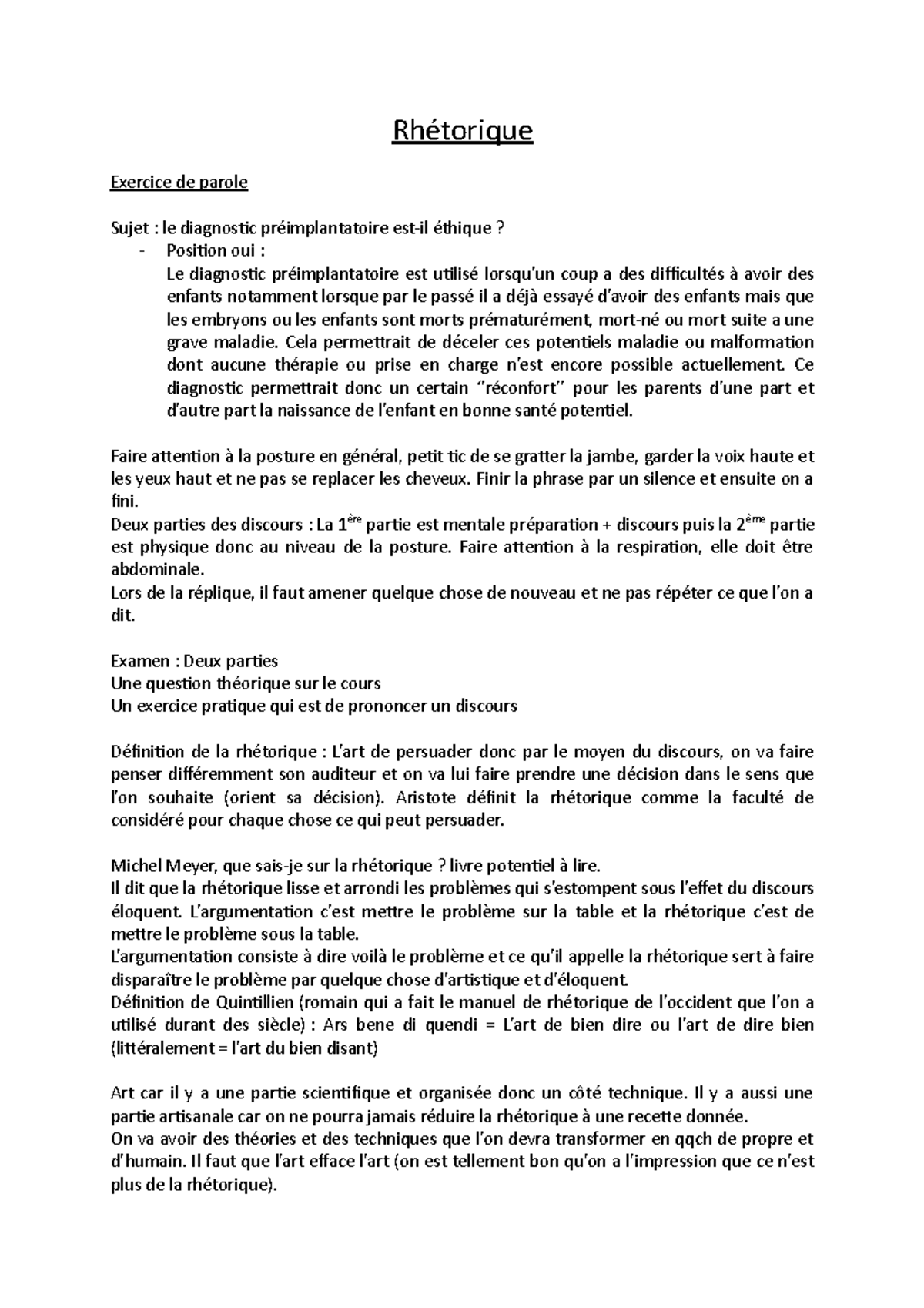 Rhétorique - Cours de rhétorique - Rhétorique Exercice de parole Sujet ...