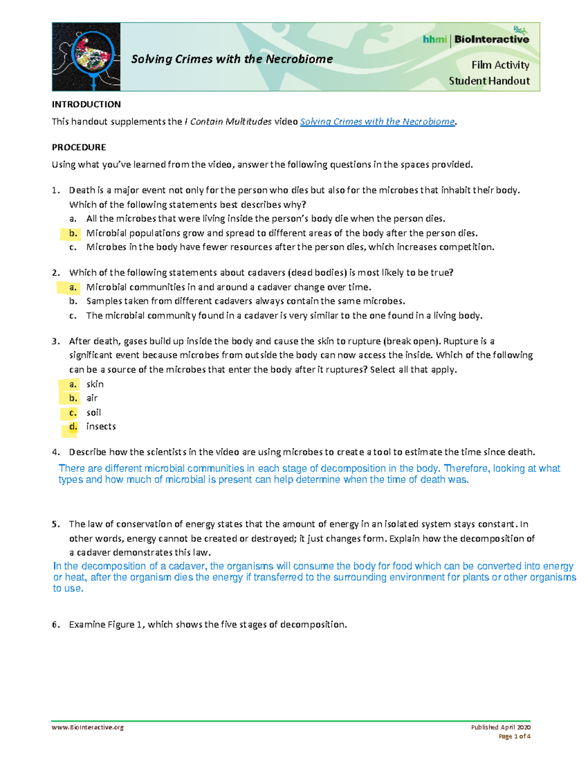 Necrobiome Microbiology - BioInteractive Published April 2020 Film ...