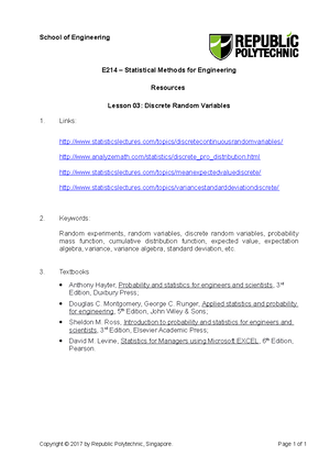 E214 Lesson 1 (Exercise) - E214 – Statistical Methods for Engineering ...