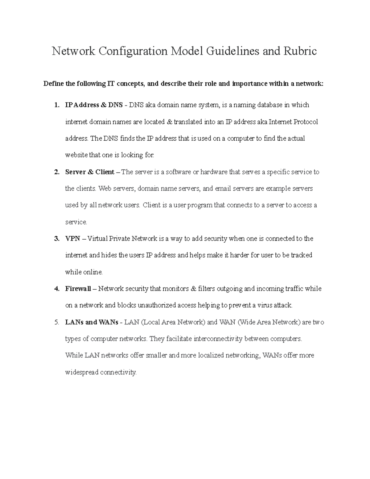 3-2 Network Cinfiguration Model - Network Configuration Model Guidelines and Rubric Define the ...
