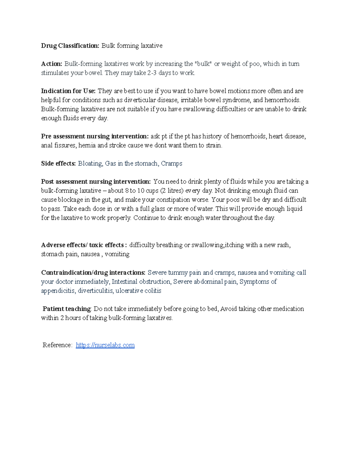 Drug Classification Bulk forming laxative - They may take 2-3 days to ...