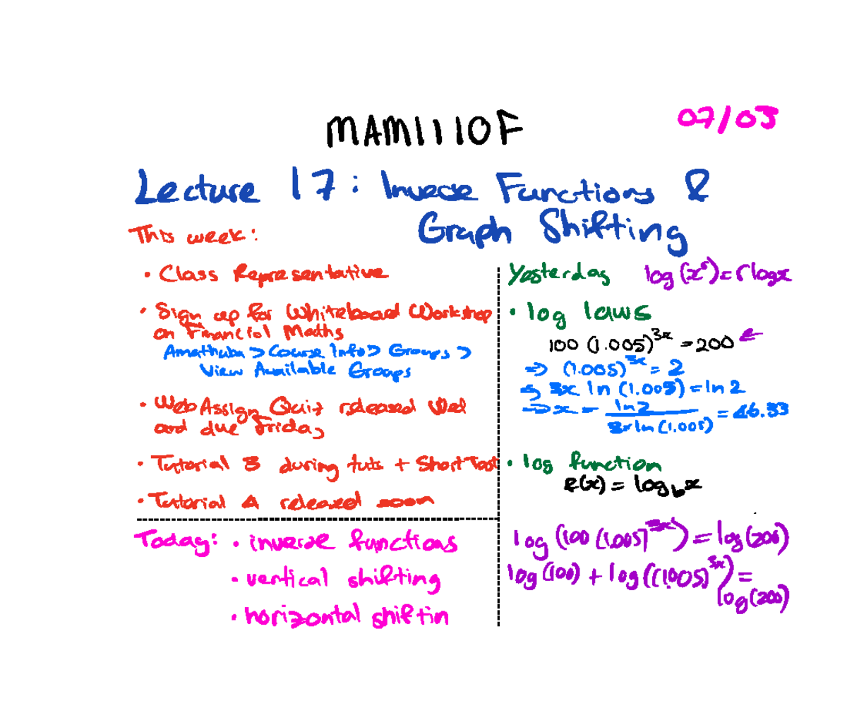 Lecture 17 Inverse Functions And Transformations 07 Mami Il Of Lecture 17 Inverse Functions