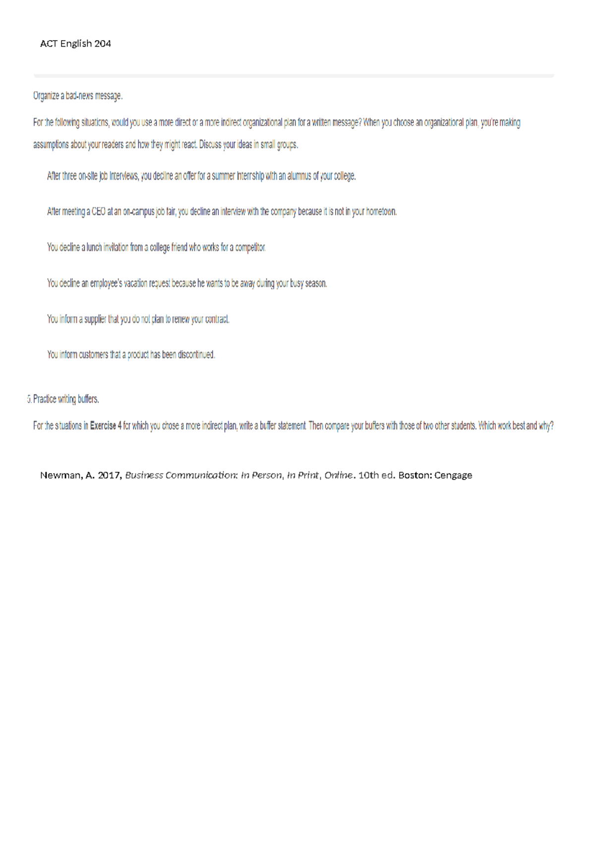 Writing improvement exs ch 7 - BUSN 1102 - ACT English 204 Newman, A ...