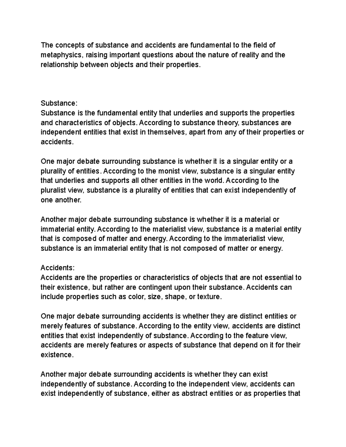 The Nature of Substance and Accidents - The concepts of substance and ...