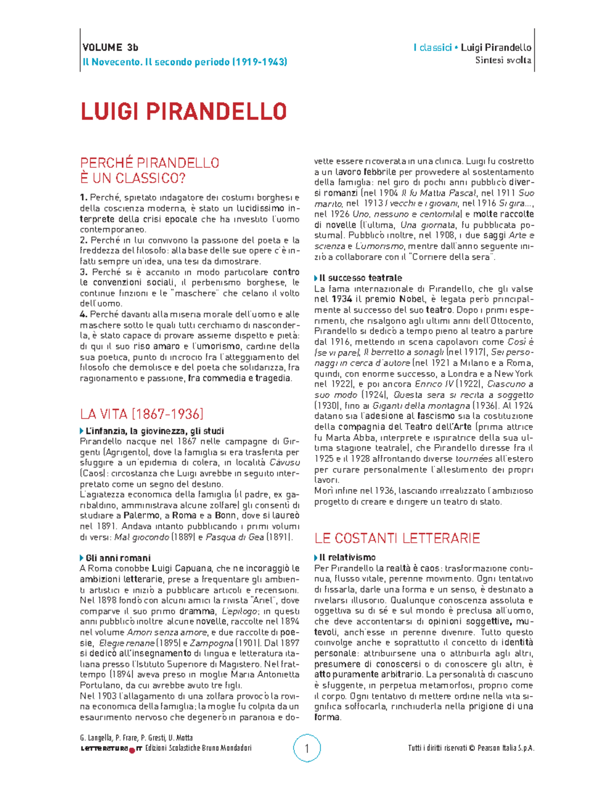 Pirandello schema riassuntivo - G. Langella, P. Frare, P. Gresti, U ...