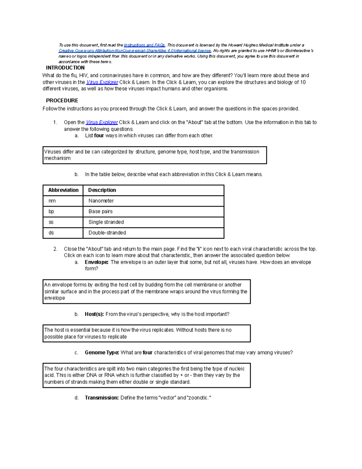 Virus student worksheet - To use this document, first read the ...