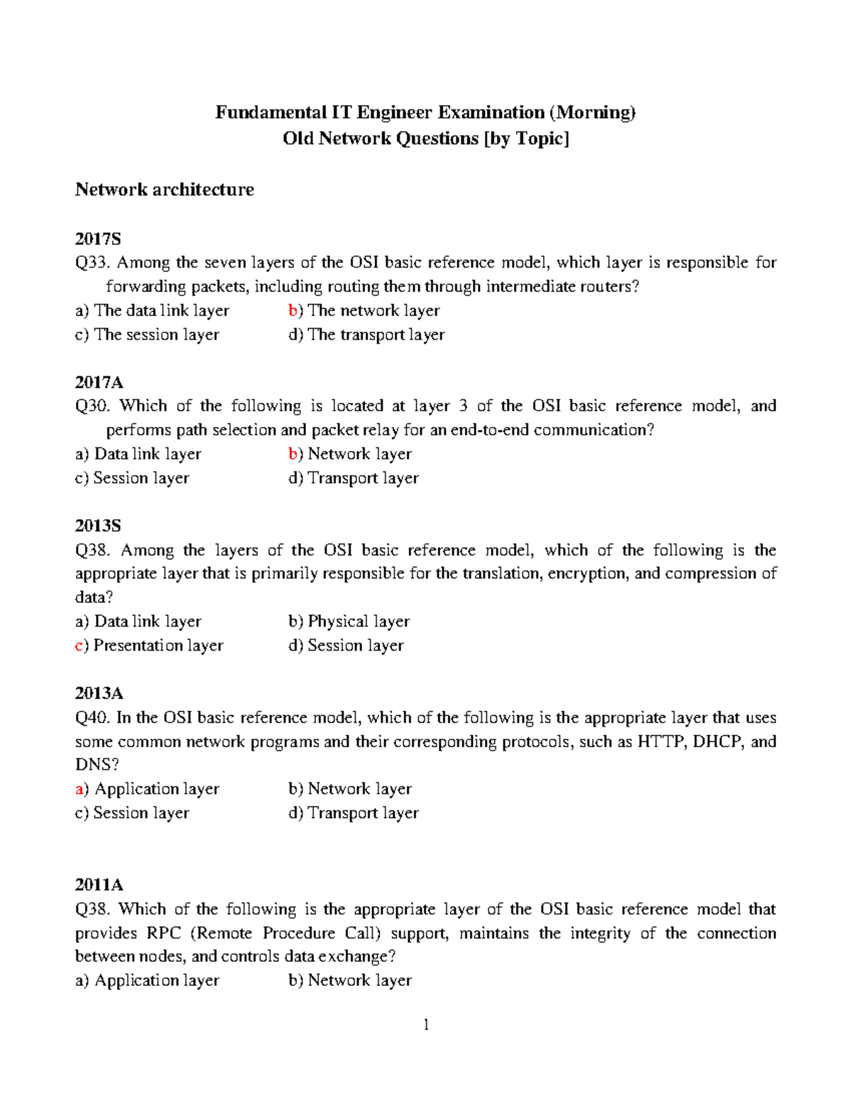 [Ans] FE Morning NW OQs by Topic - Fundamental IT Engineer Examination ...