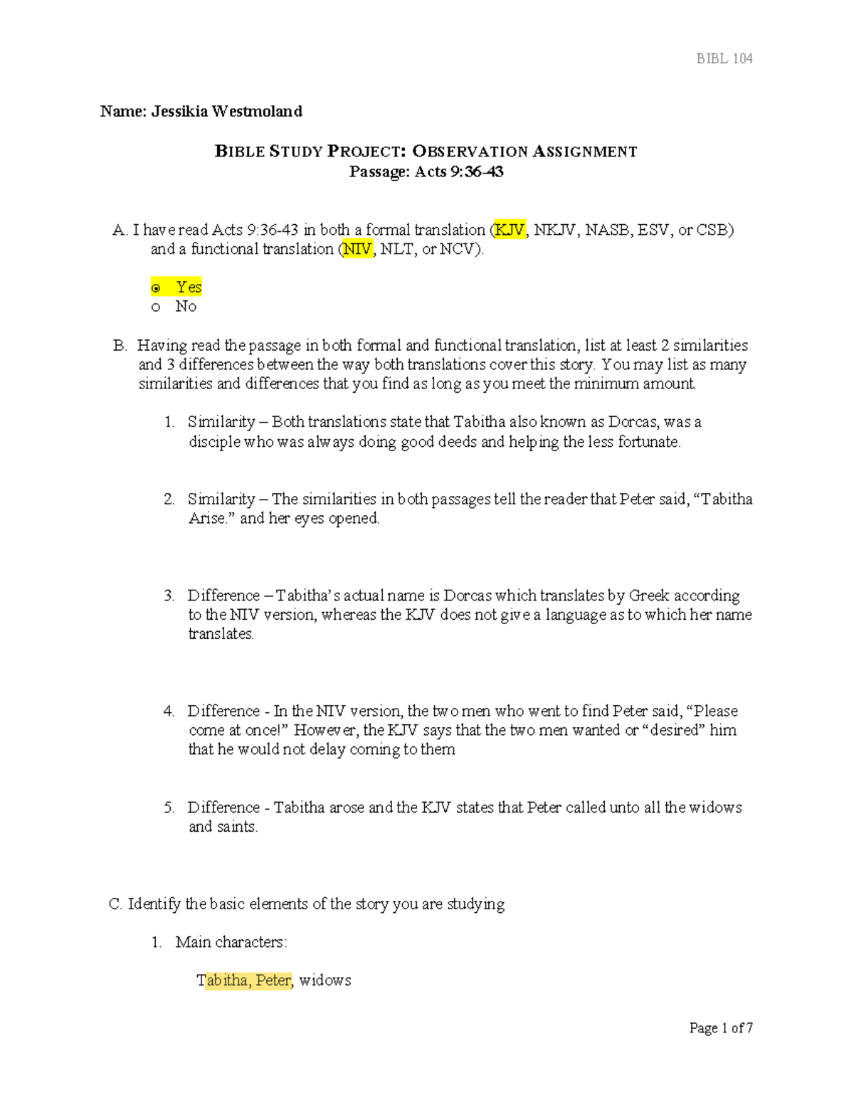 Annotated-Bible Study Project Observation Essay - Name: Jessikia ...