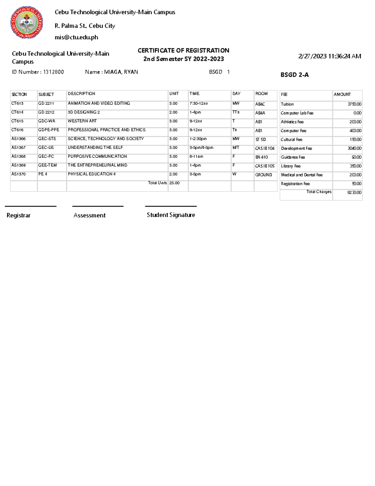 Print COR - for academics porpuses - SECTION SUBJECT DESCRIPTION UNIT ...