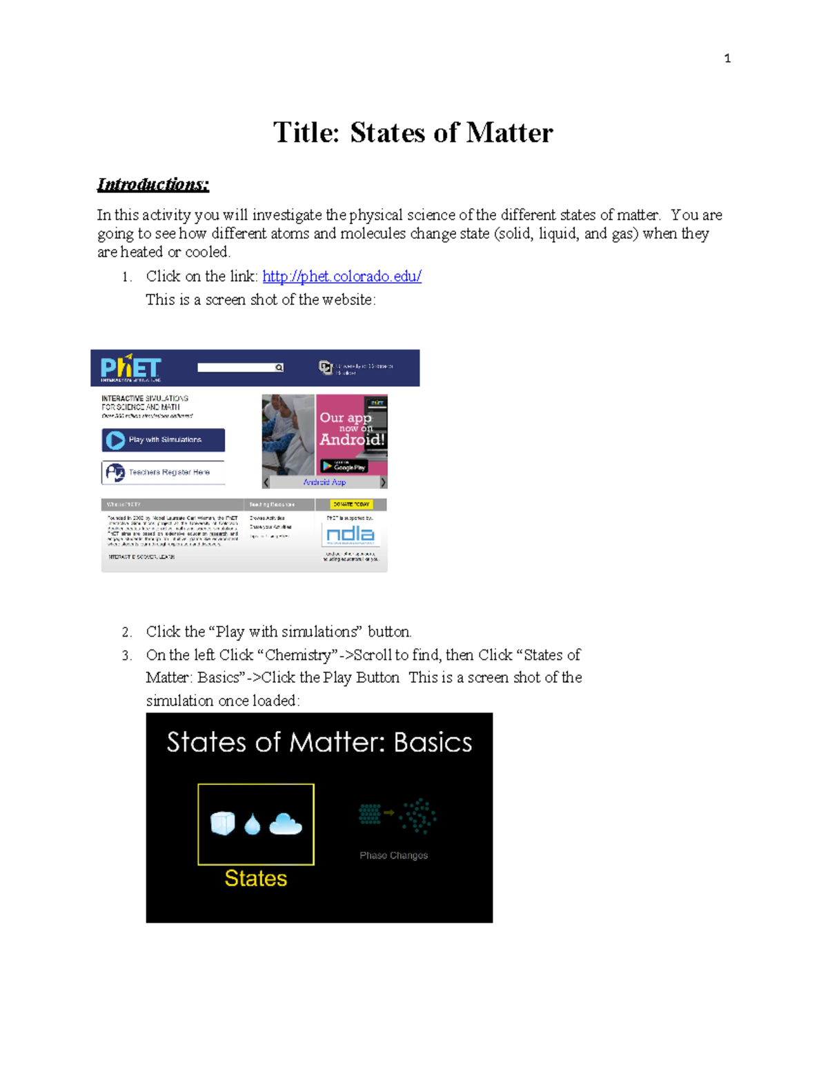 States of Matter - Title: States of Matter Introductions: In this ...