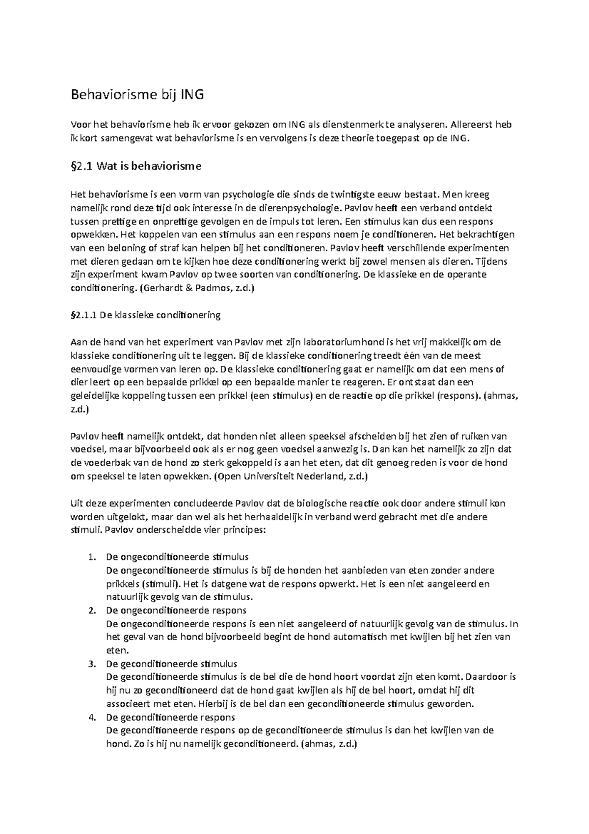 Behaviorisme bij ING - oefenmateriaal voorbeeld - Behaviorisme bij ING ...