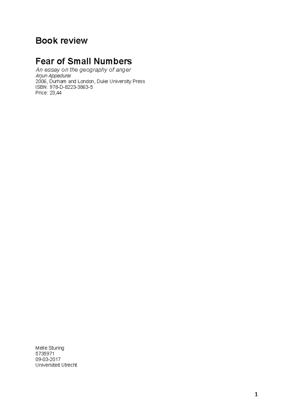 Book review spell check - Book review Fear of Small Numbers An essay on ...