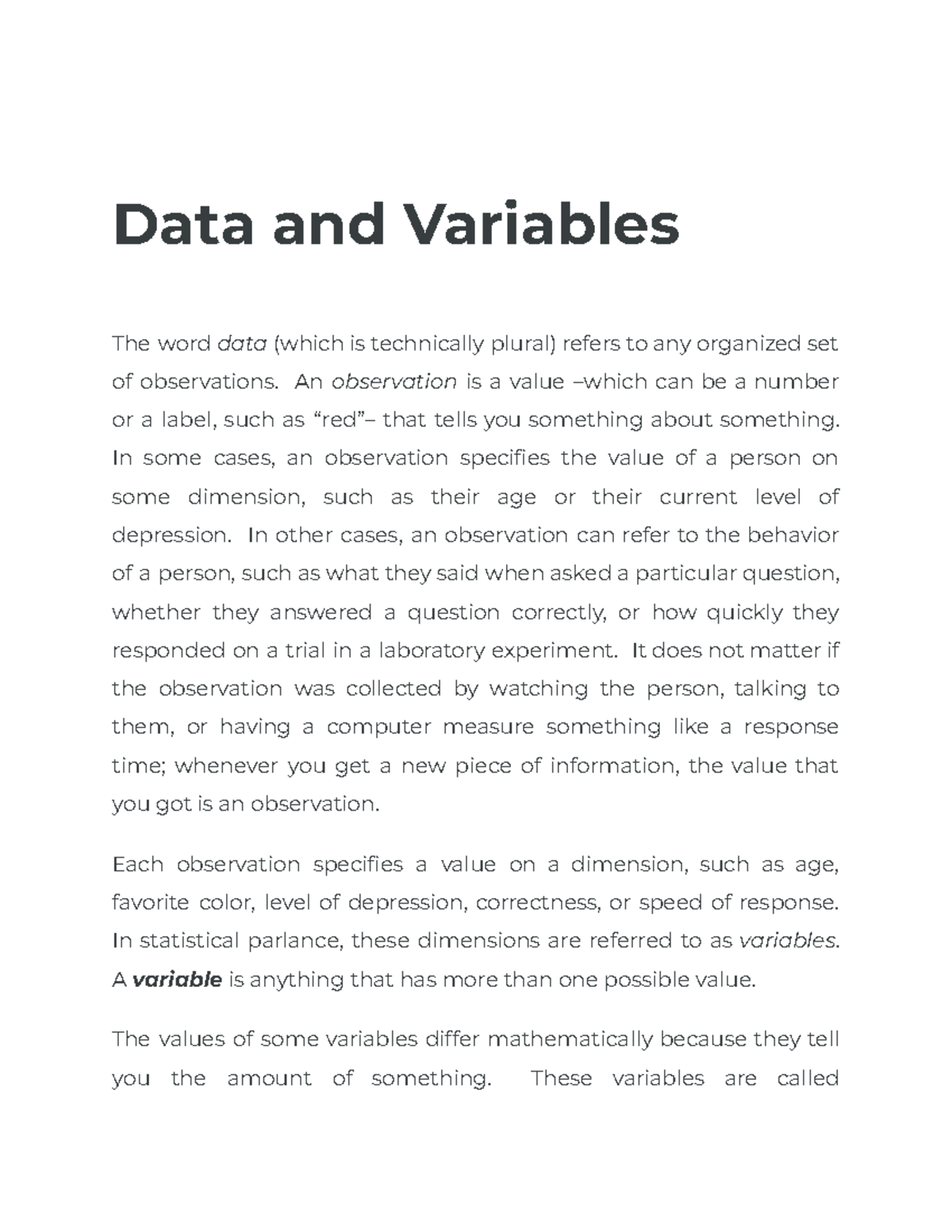 Data and Variables - Data and Variables The word data (which is ...