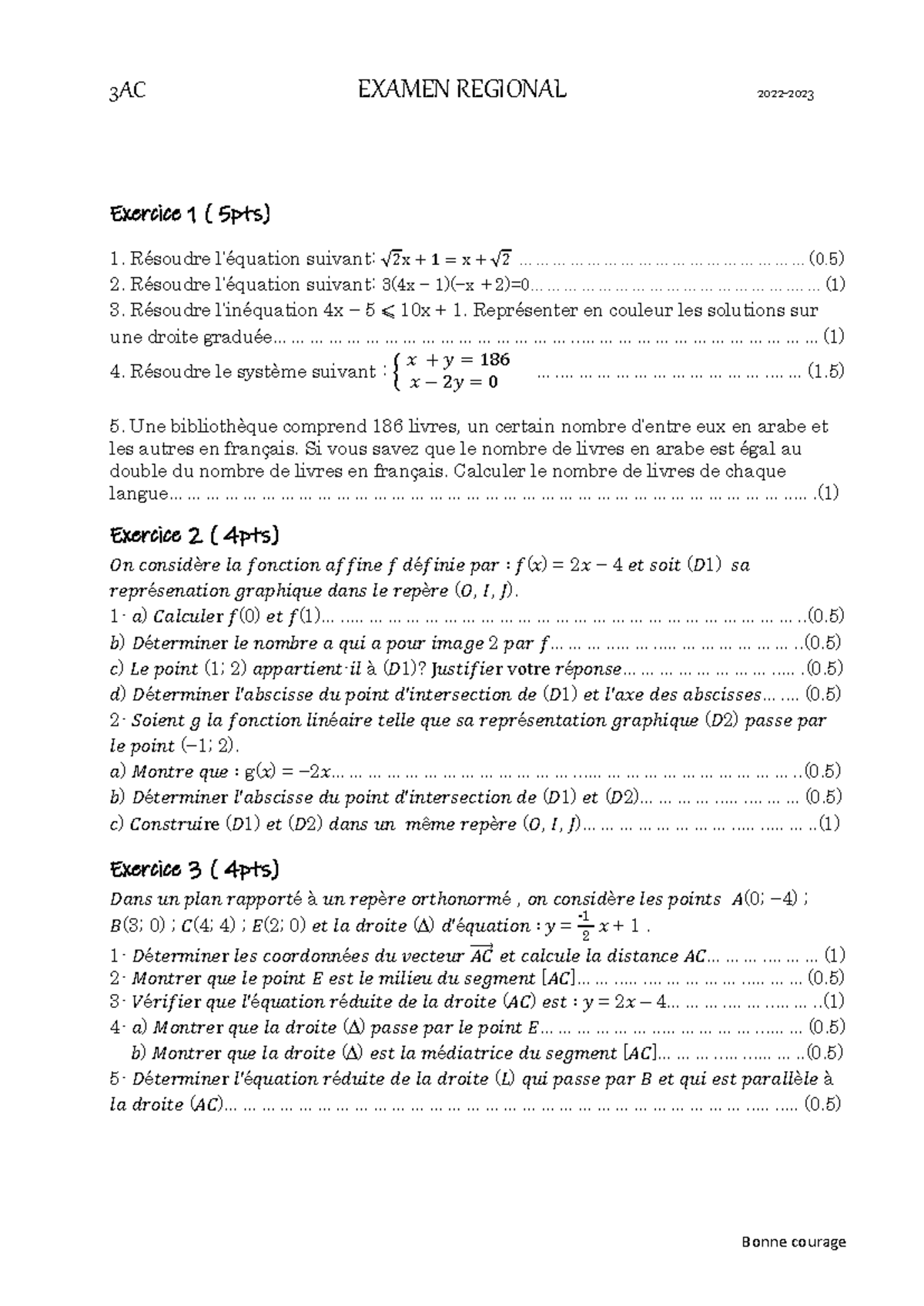 Exam reg 1 - example of final exam of the last year of middle school ...