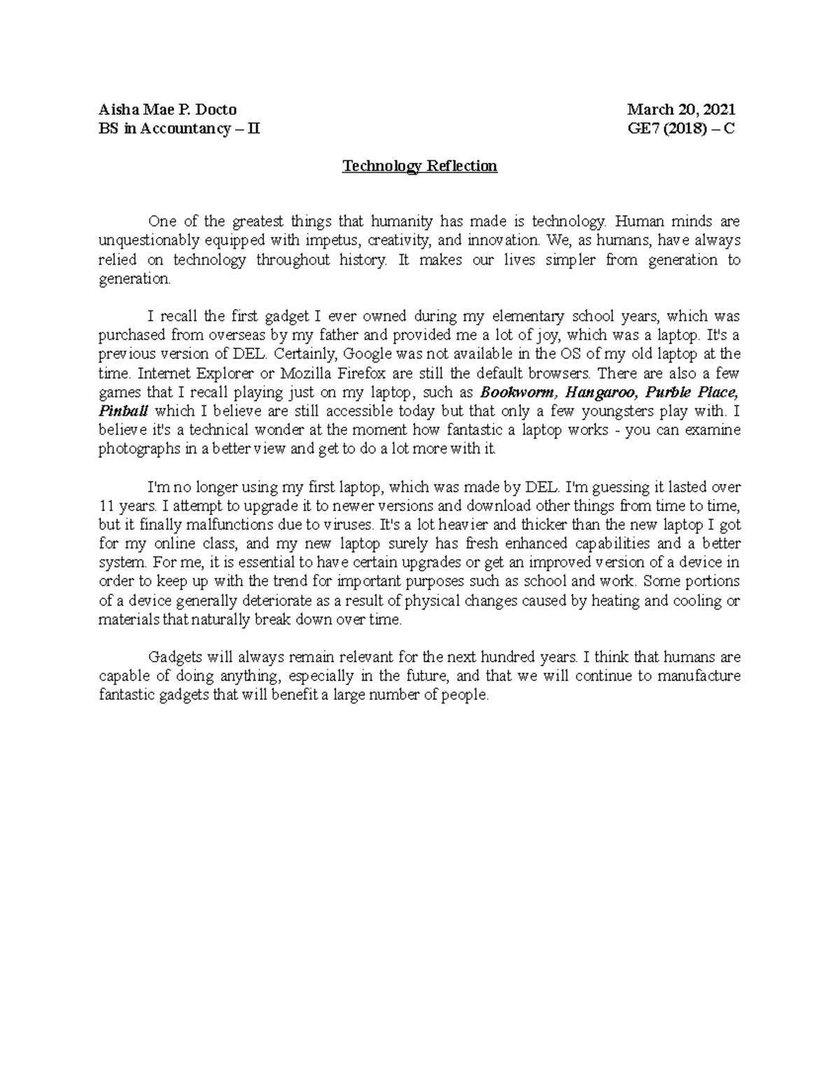 Reflection about how amazing technology is - Aisha Mae P. Docto March ...