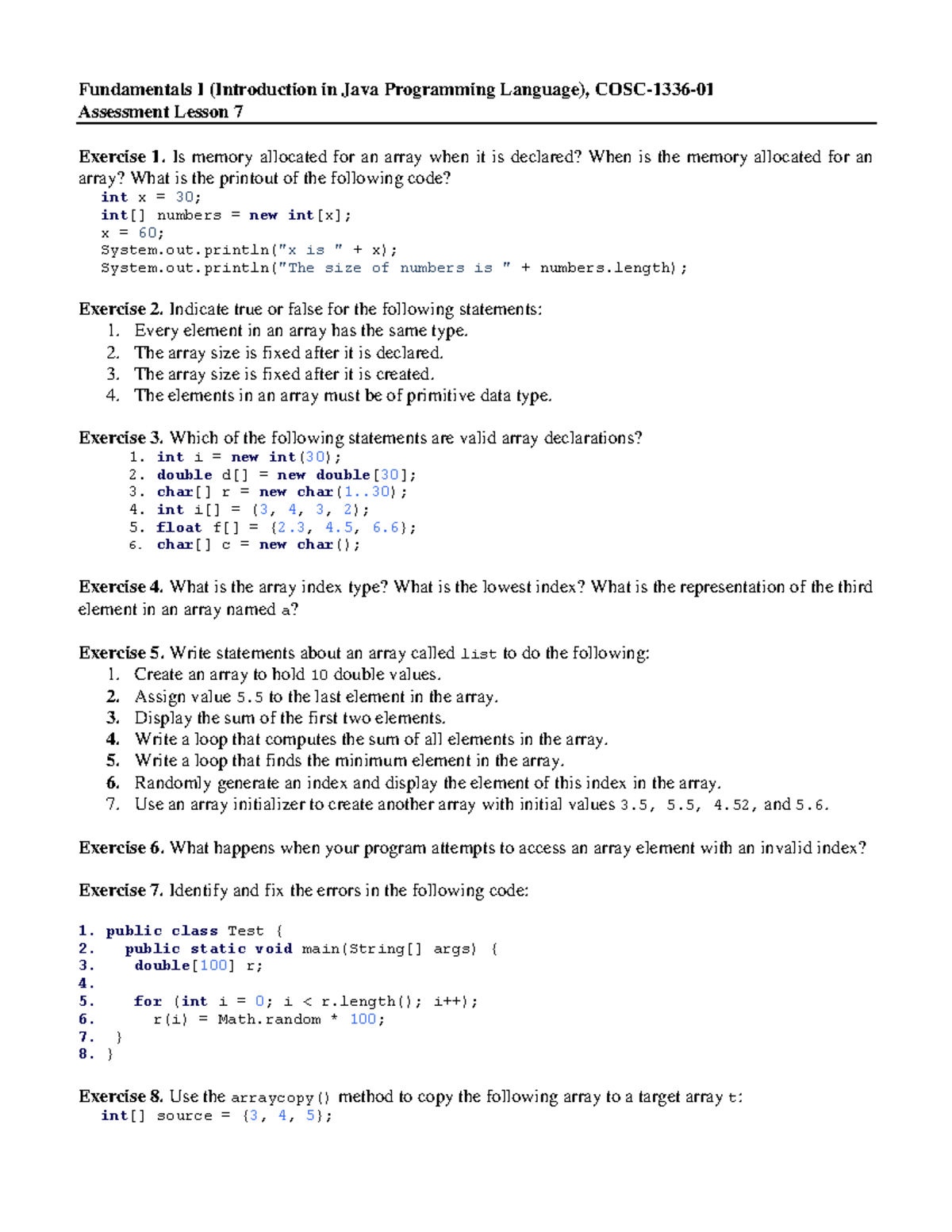 Assessment Lesson 7 - summer 2011 - Fundamentals I (Introduction in ...