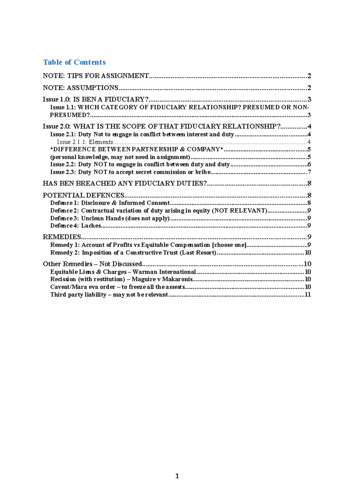 Equity Assignment - Table of Contents NOTE: TIPS FOR - Studocu