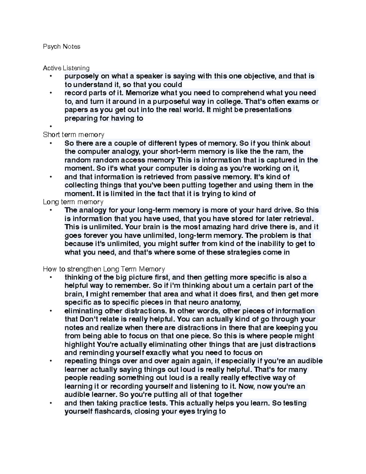 Psych active listening notes - Psych Notes Active Listening - purposely ...