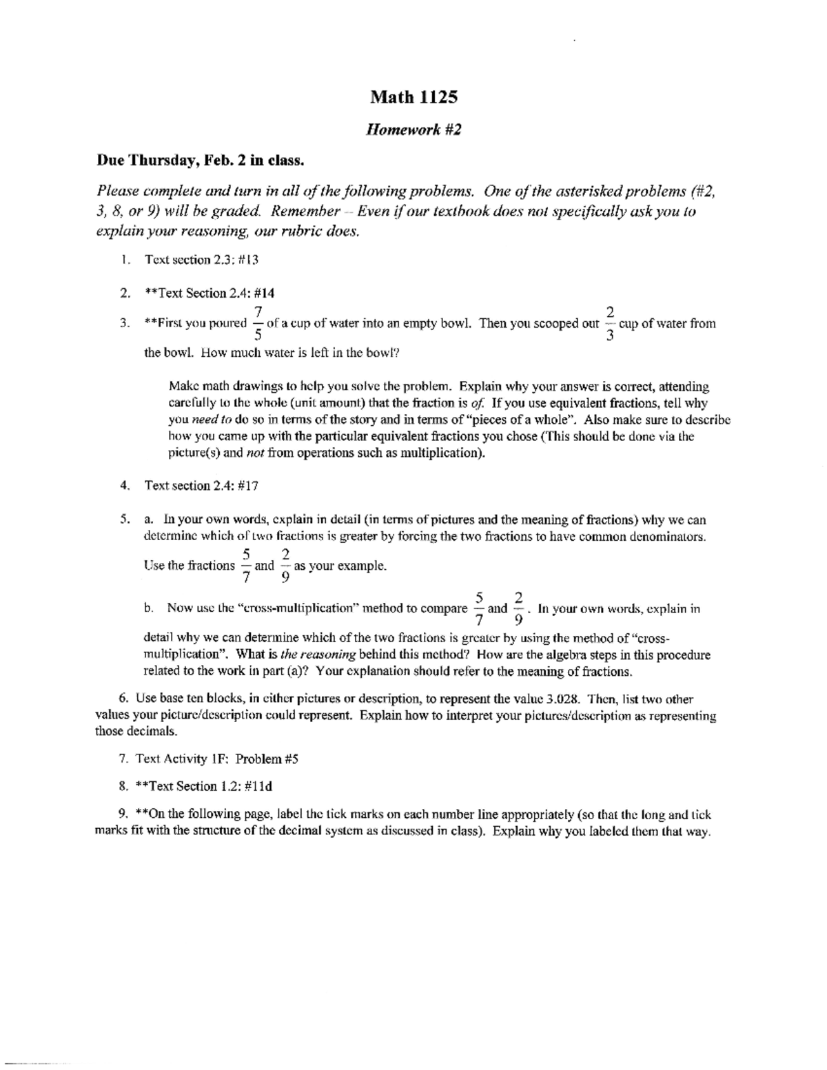 1125-SP17-HW2 - homeowork 2 - Math 1125 Homework Due Thursday, Feb. 2 ...