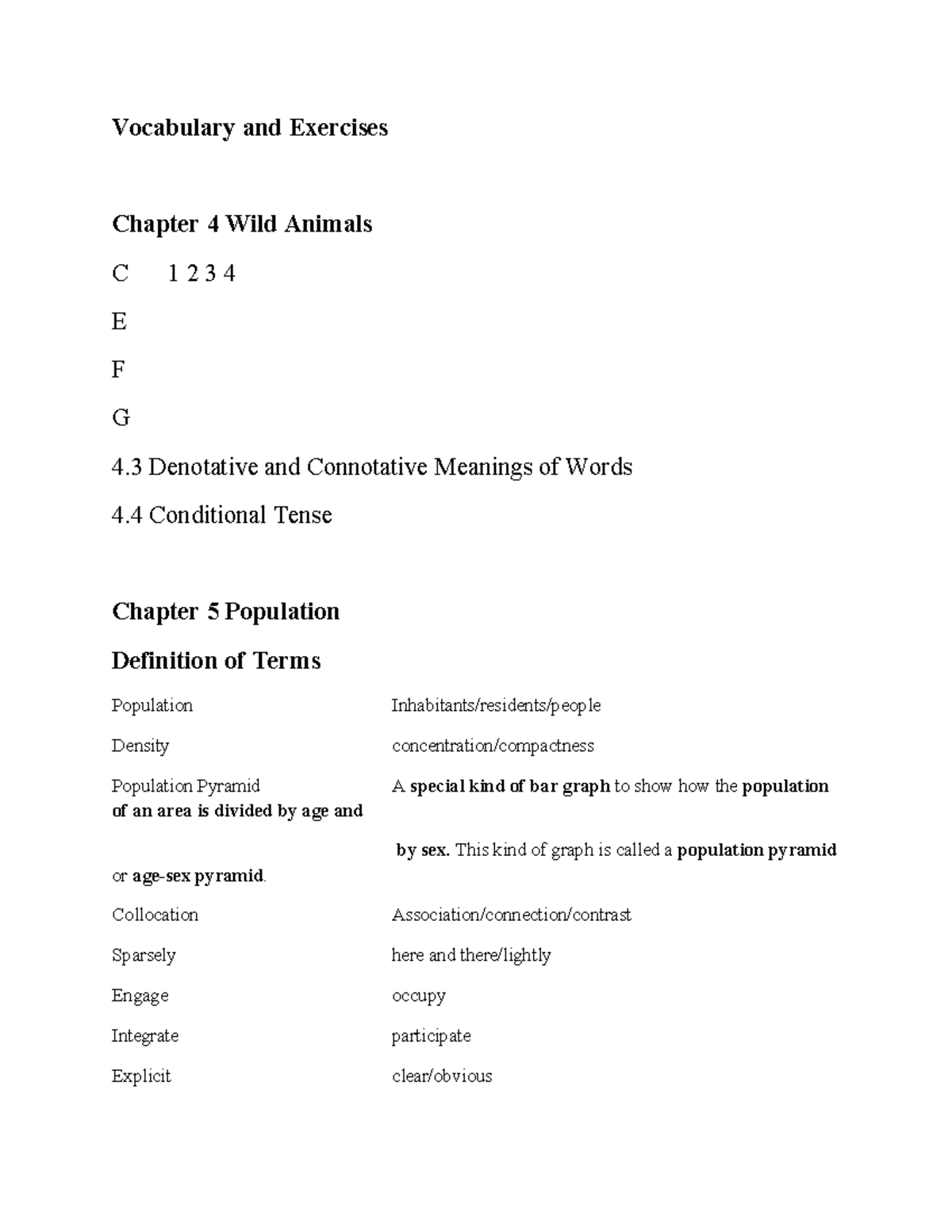 Vocabulary and Exercises - Vocabulary and Exercises Chapter 4 Wild ...