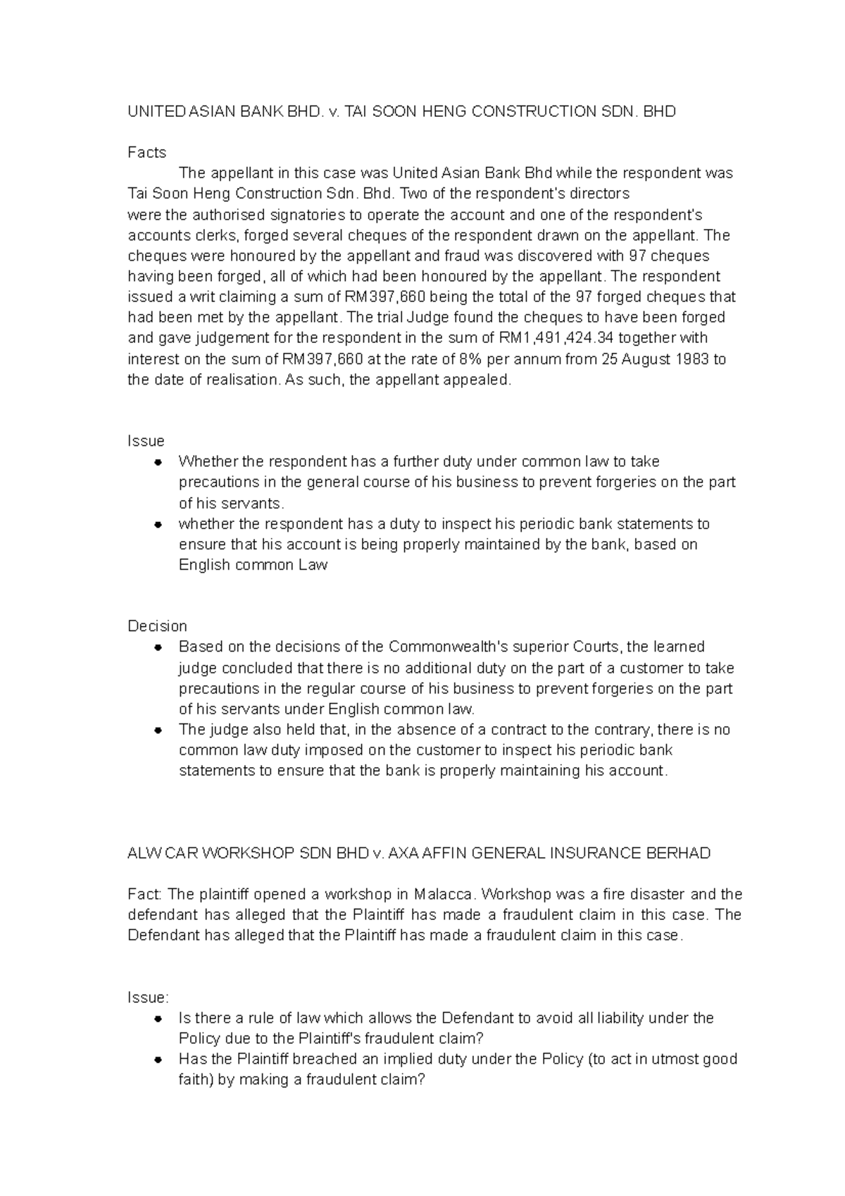 MLS Cases - UNITED ASIAN BANK BHD. v. TAI SOON HENG CONSTRUCTION SDN ...