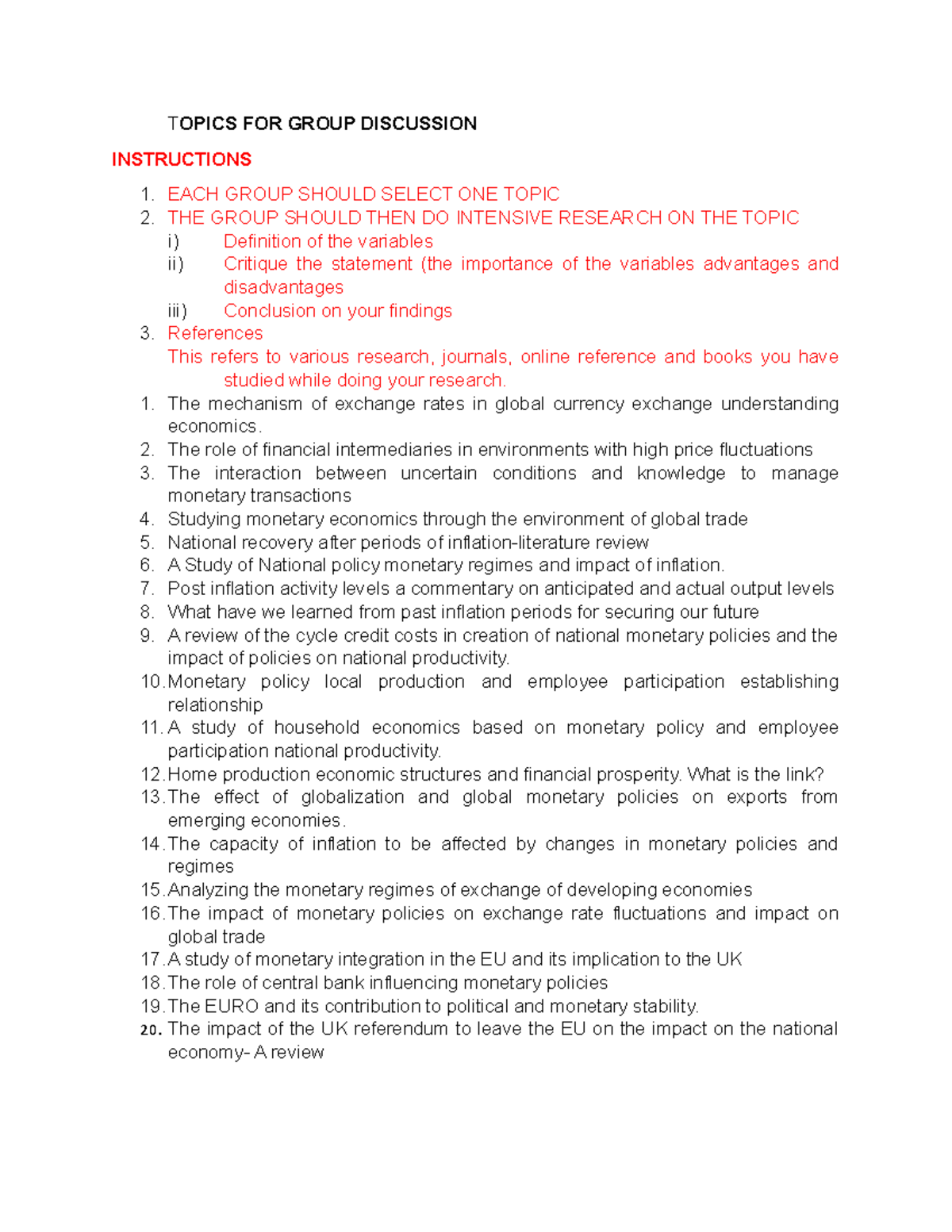 Topics FOR Group Discussion - T OPICS FOR GROUP DISCUSSION INSTRUCTIONS ...