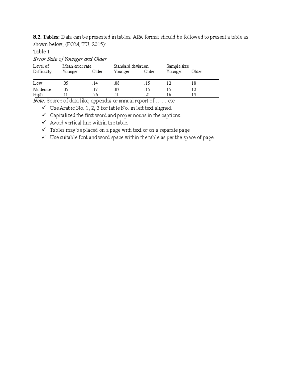 Table - Notes - 8. Tables: Data can be presented in tables. APA format ...