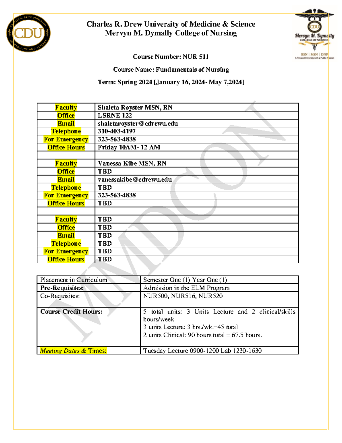 NUR 511 revised syllabus - Charles R. Drew University of Medicine ...