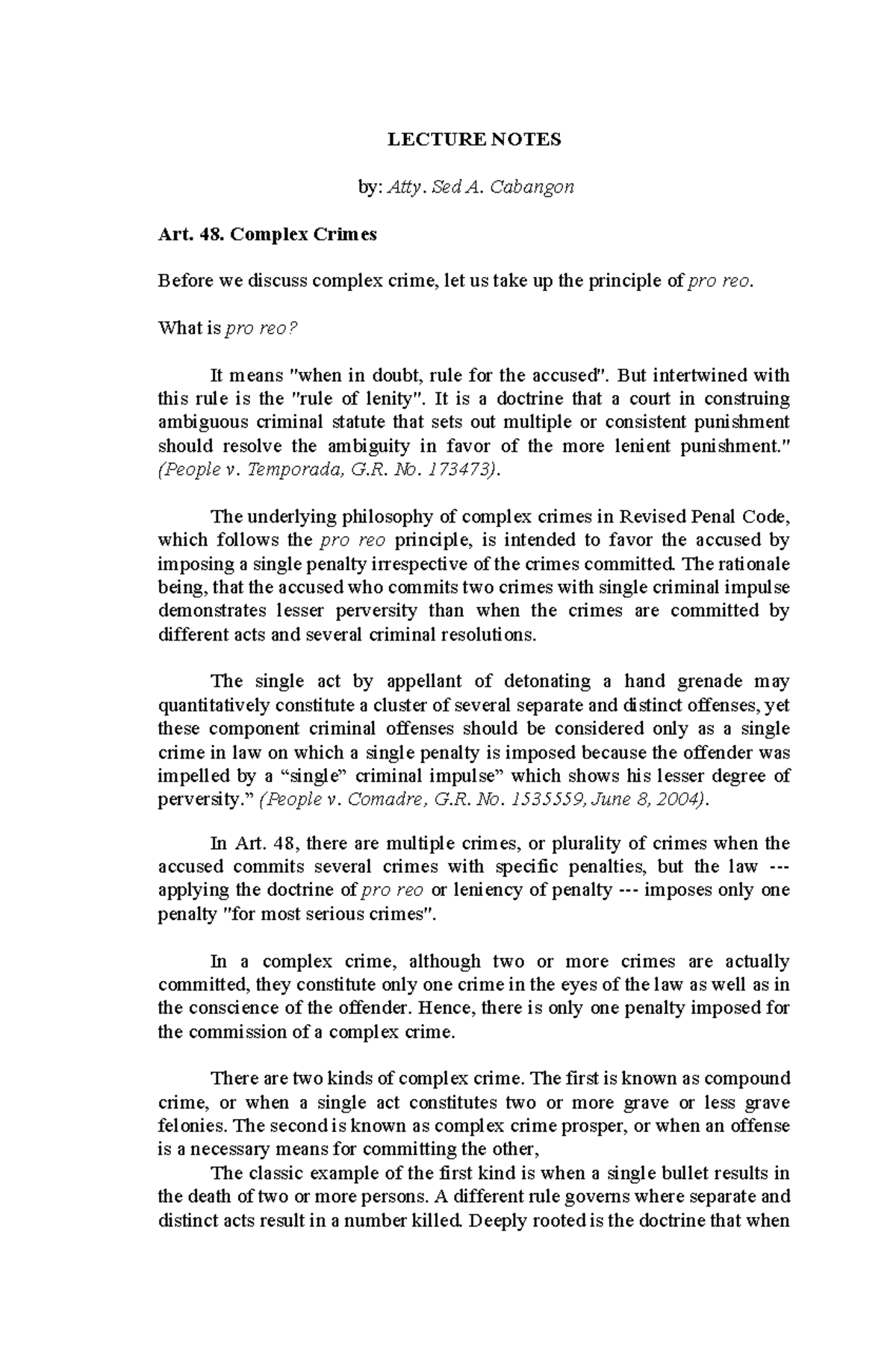 Lecture- Notes- Complex- Crimes - LECTURE NOTES by: Atty. Sed A ...