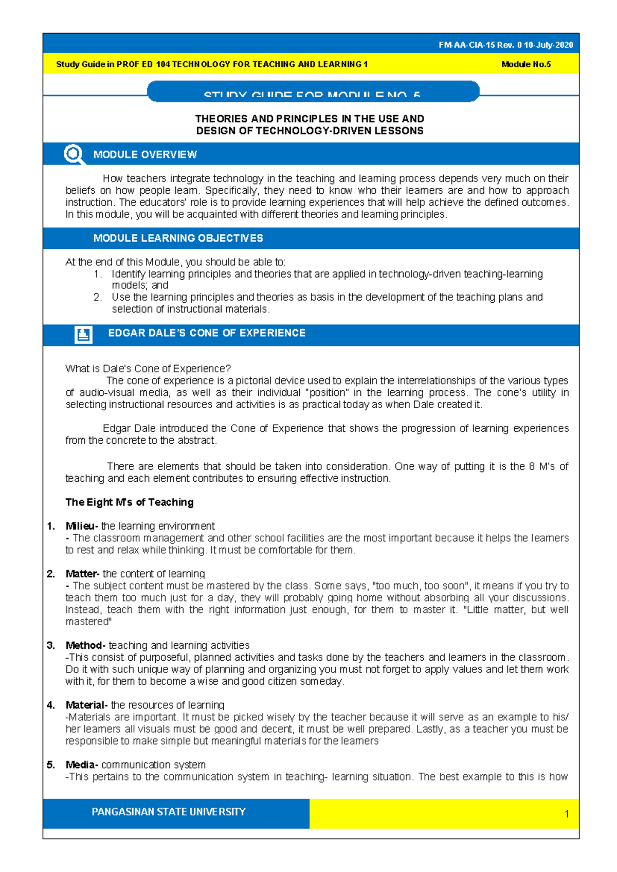 PROF ED 104 SG 5 - Study Guide - STUDY GUIDE FOR MODULE NO. 5 ...
