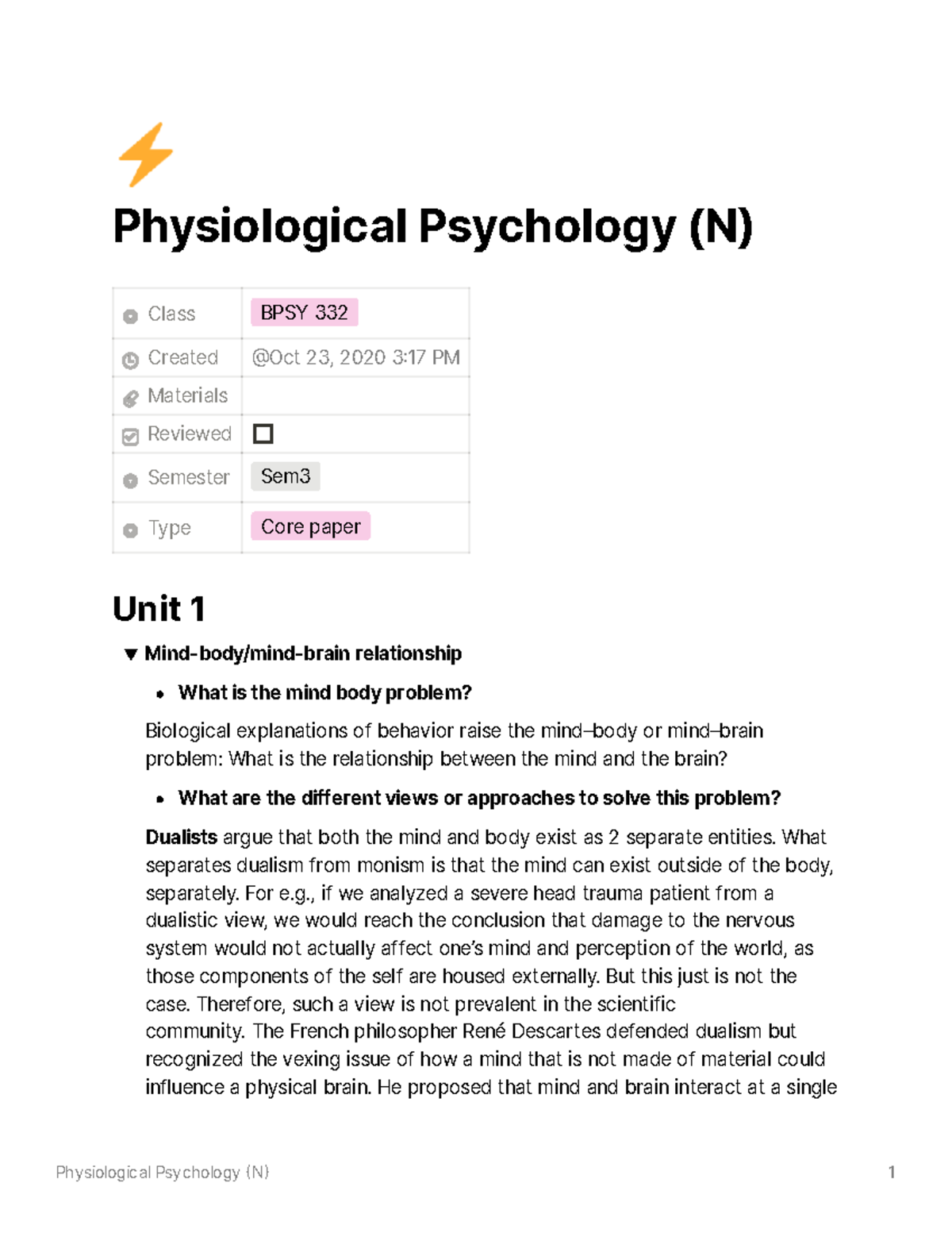 Physiological Psychology (N) - ⚡ Physiological Psychology (N) Class ...