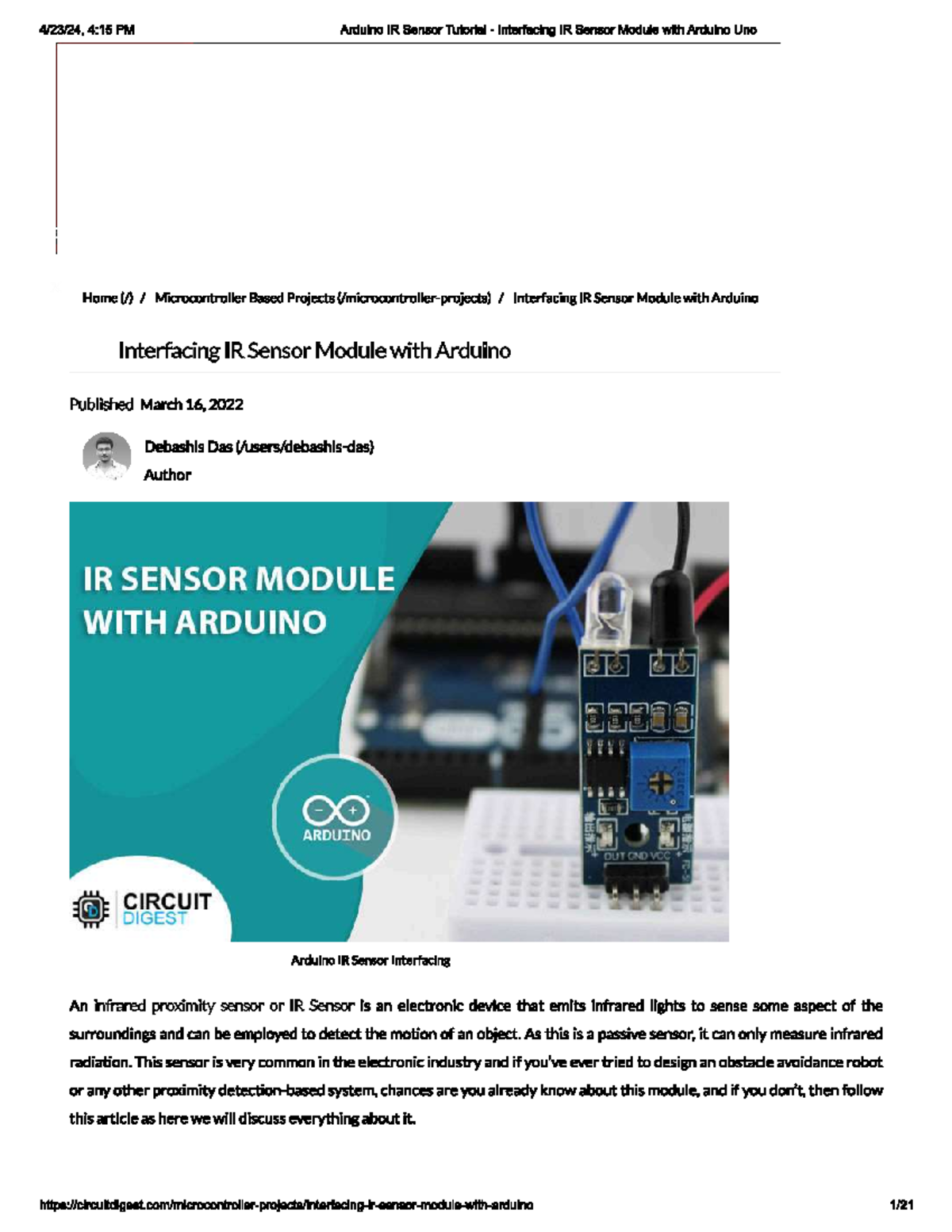 Arduino with IR sensor - Electronics and Telecommunication Engeenering ...