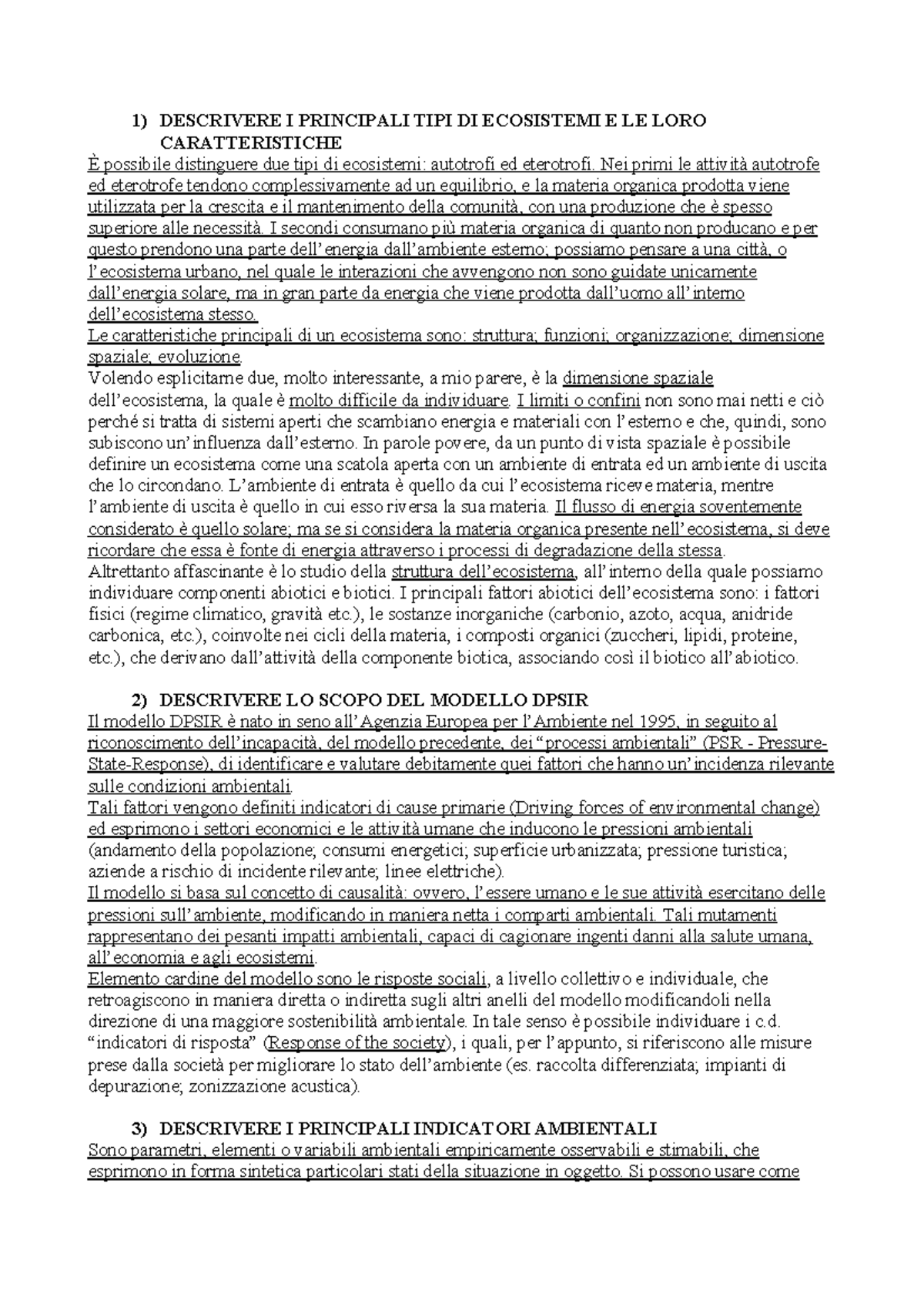 Domande Analisi Controllo Ambientale - 1) DESCRIVERE I PRINCIPALI TIPI ...