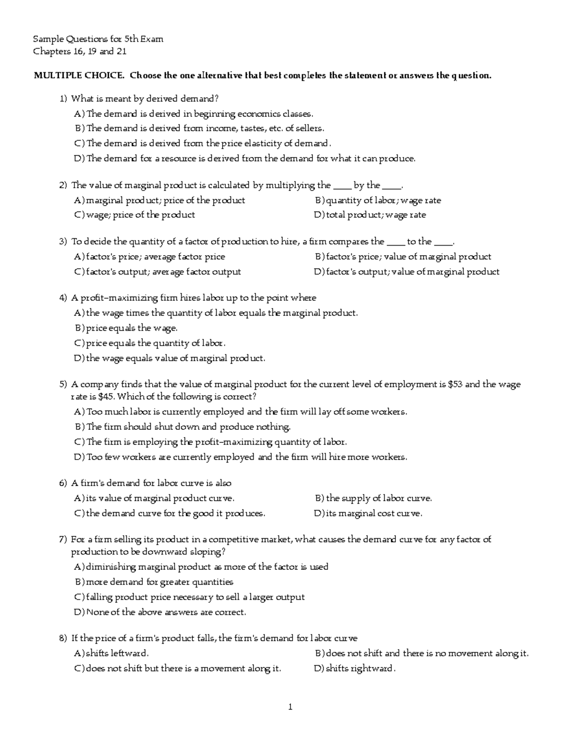 Sample Exam 5 - MCQ chapter 3 with solutions, BCA BBA - Sample ...