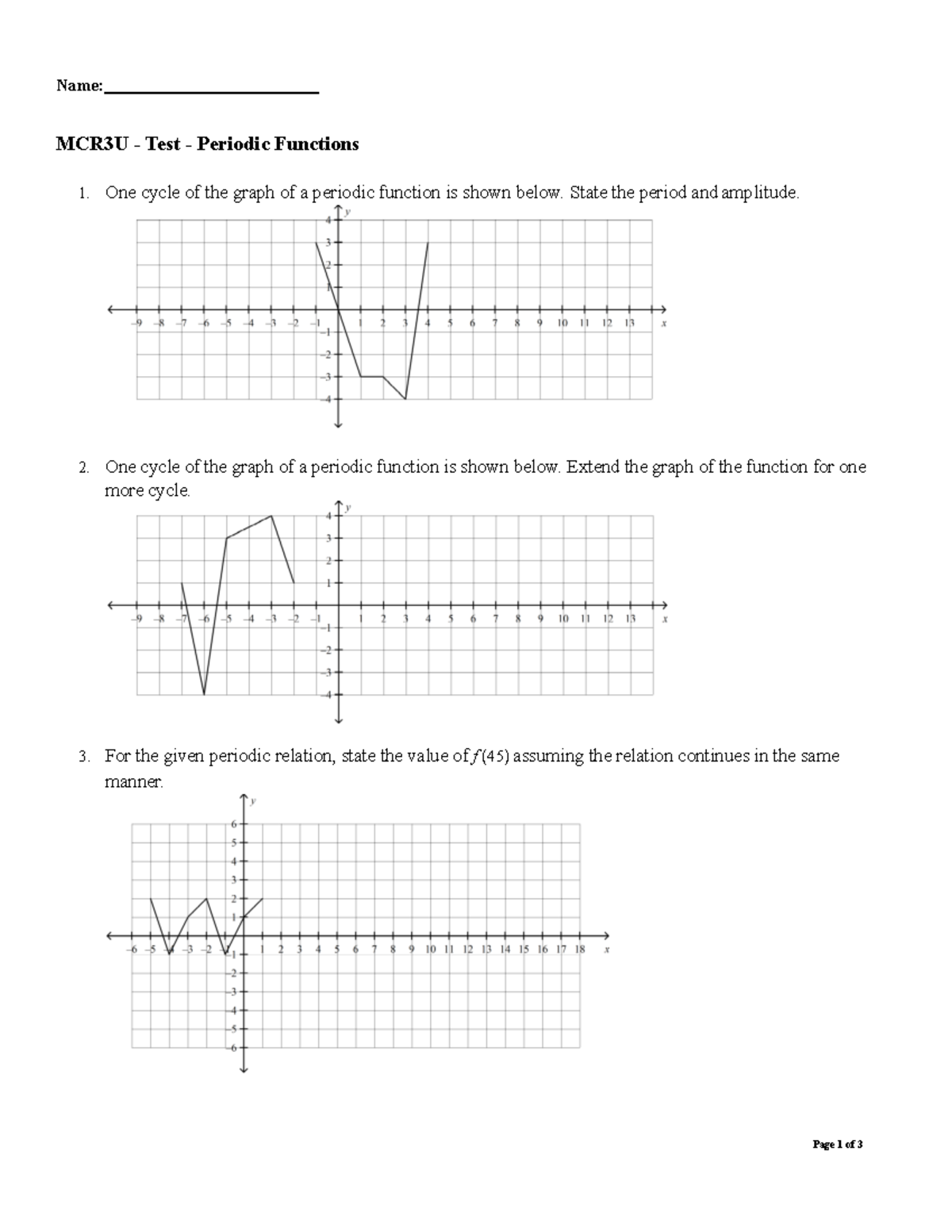 TEST 6 Final 2. - Name: MCR3U - Test - Periodic Functions 1. One cycle ...
