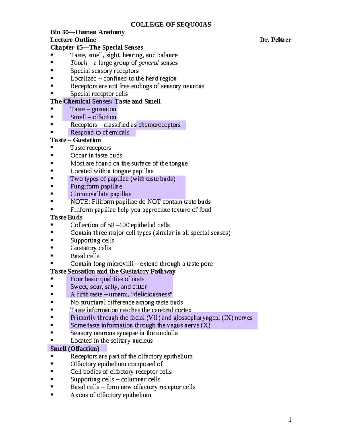 Ch. 15 Outline - The Special Senses - Bio 30—Human Anatomy Lecture ...