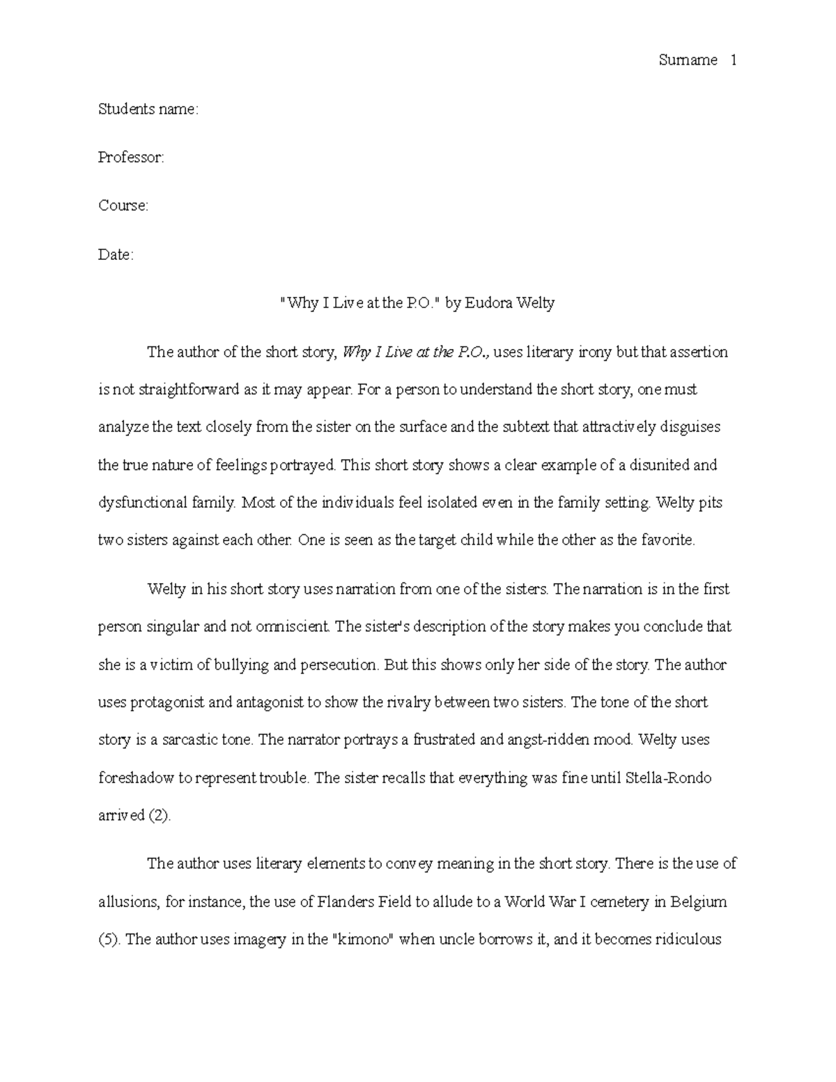 Why i live - READ THE STORY, "Why I Live at the P.O." by: Eudora Welty ...