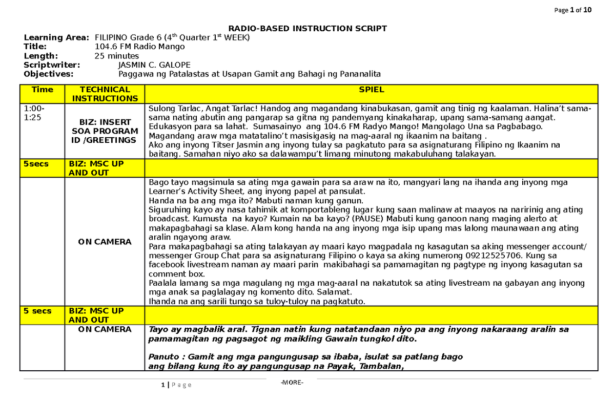 RBI-Script-filipino-1ST WEEK -4TH Q - RADIO-BASED INSTRUCTION SCRIPT ...